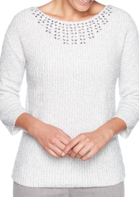 Ruby Rd Petite Embellished Neck Pullover Sweater | belk
