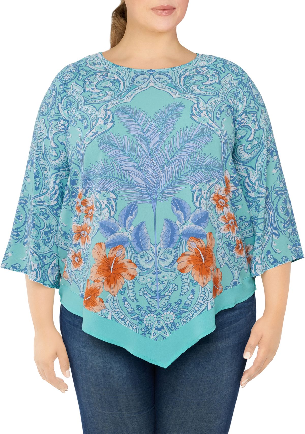 Ruby Rd Plus Size Tropical Palm Print Scarf Top | Belk
