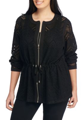 Ruby Rd Plus Size Zip Front Pointelle Lace Jacket | belk