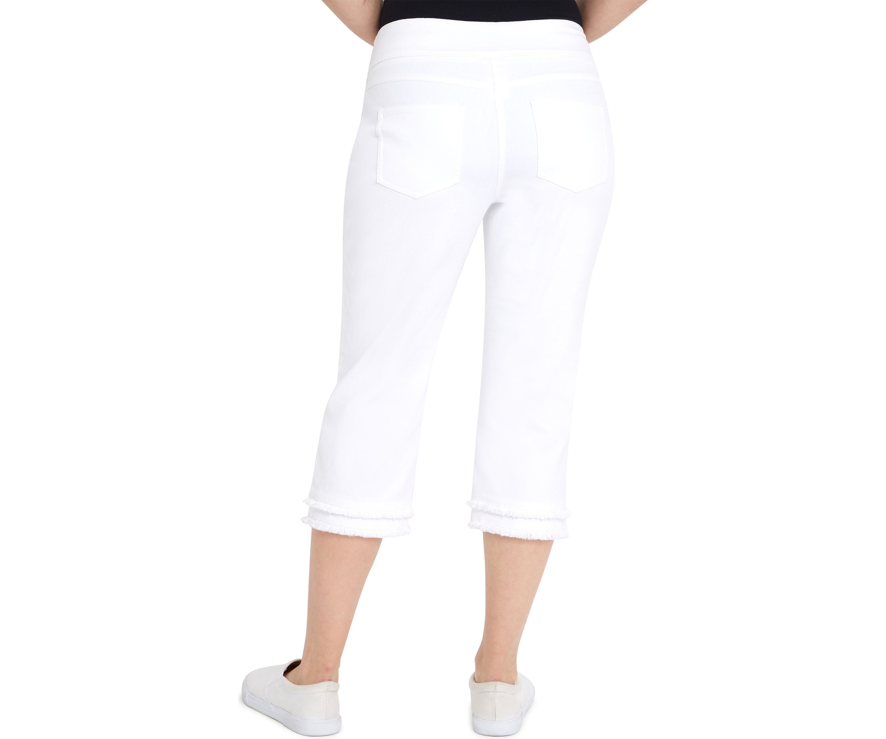 Ruby Rd Women's White Denim Capri Pants with Fringe Hem | Belk