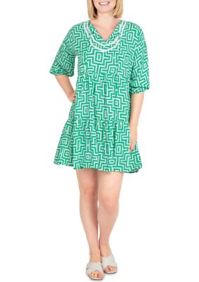 Ruby Rd Women's Split Neck Island Trellis Print Short Dress | belk