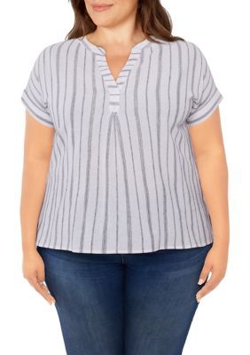 Ruby Rd Plus Size Woven Metallic Stripe Top | belk