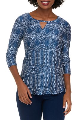 Ruby Rd Petite Scoop Diamond Print Puff Top | belk