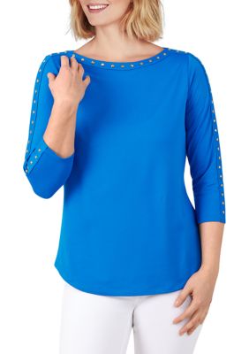 Ruby Rd Petite Embellished Boat Neck Top | belk