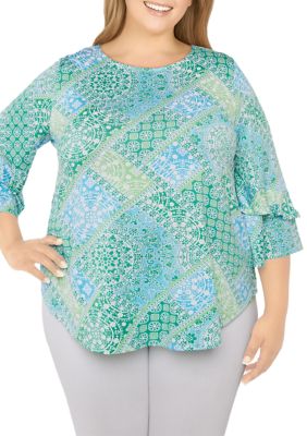 Ruby Rd Plus Size Knit Bandana Puff Print Top | belk