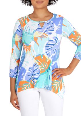 Ruby Rd Petite Knit Graphic Tropical Print Top | belk