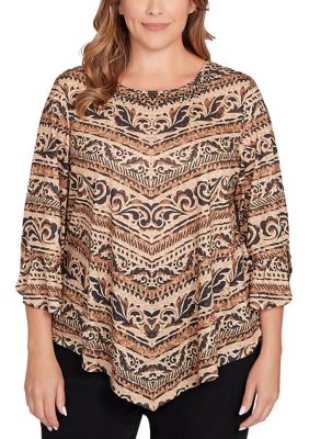 Ruby Rd Plus Size Chevron Scroll Embellished Top | Belk