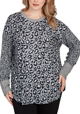 Ruby Rd Plus Size Sweater Trimmed Cozy Animal Print Top | Belk