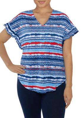 Ruby Rd Women's Knit V-Neck Stripe Print Top | belk