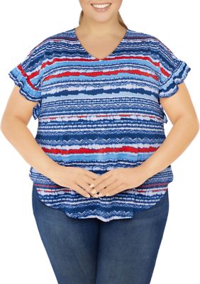 Ruby Rd Plus Size Knit V-Neck Stripe Print Top | belk
