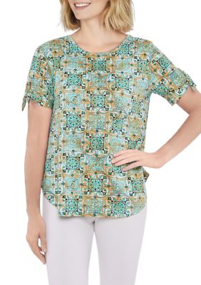 Ruby Rd Petite Knit Tile Pattern Print Top | belk