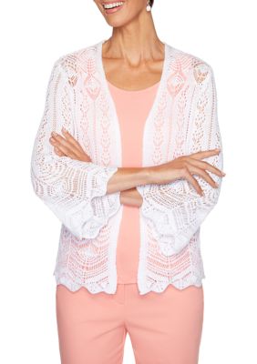 Ruby Rd Women's Enchanted Garden Border Pointelle Cardigan | belk
