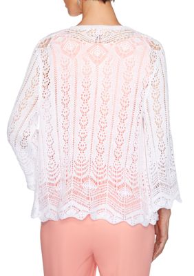 Ruby Rd Women's Enchanted Garden Border Pointelle Cardigan | belk