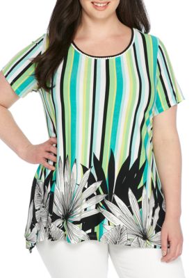 Ruby Rd Plus Size Island Hopping Rainforest Border Print Knit Top | belk