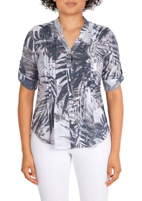 Ruby Rd Women's Woven Palm Print Top | belk