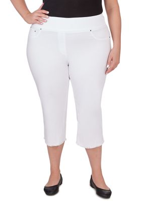 Ruby Rd Plus Size Pull On Tencel Denim Capri Pants with Fringed Hem | Belk