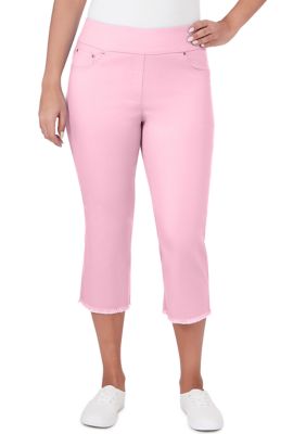 Ruby Rd Petite Pull On Tencel Denim Capri Pants with Fringe Hem | belk