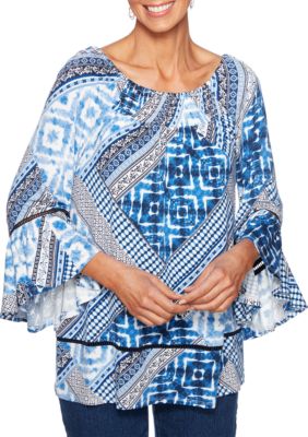 Ruby Rd Petite Into The Blue Patchwork Print Tunic | belk