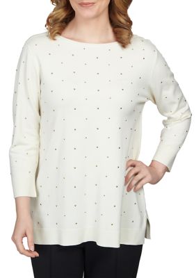 Ruby Rd Women's Stud Embellished Tunic Sweater | belk