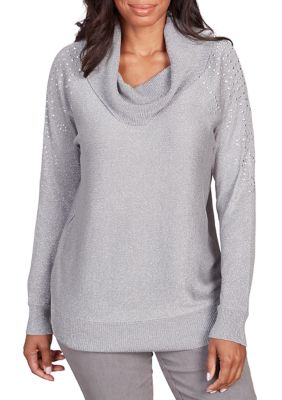 Ruby Rd Women's Glitter Embellished Cowl Neck Sweater | belk