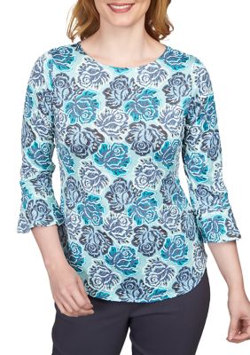 Ruby Rd Plus Size Elegant Roses Puff Print Ruffle Sleeve Blouse | belk