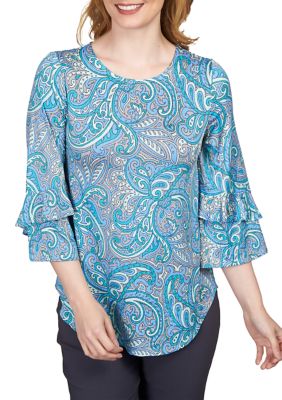 Ruby Rd Plus Size Paisley Dew Drop Knit Top with Ruffle Sleeves | belk
