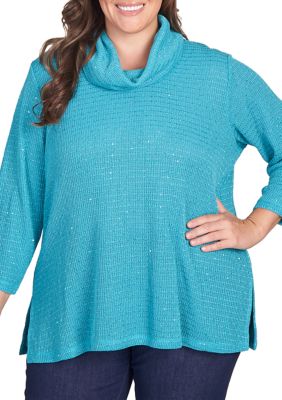 Ruby Rd Plus Size Sequin Knit Cowl Neck Top | belk