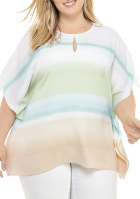 Ruby Rd Plus Size Keyhole Neck Ombré Stripe Top | belk