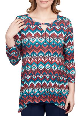 Ruby Rd Plus Size Diamond Geometric Stripe Keyhole Top | belk