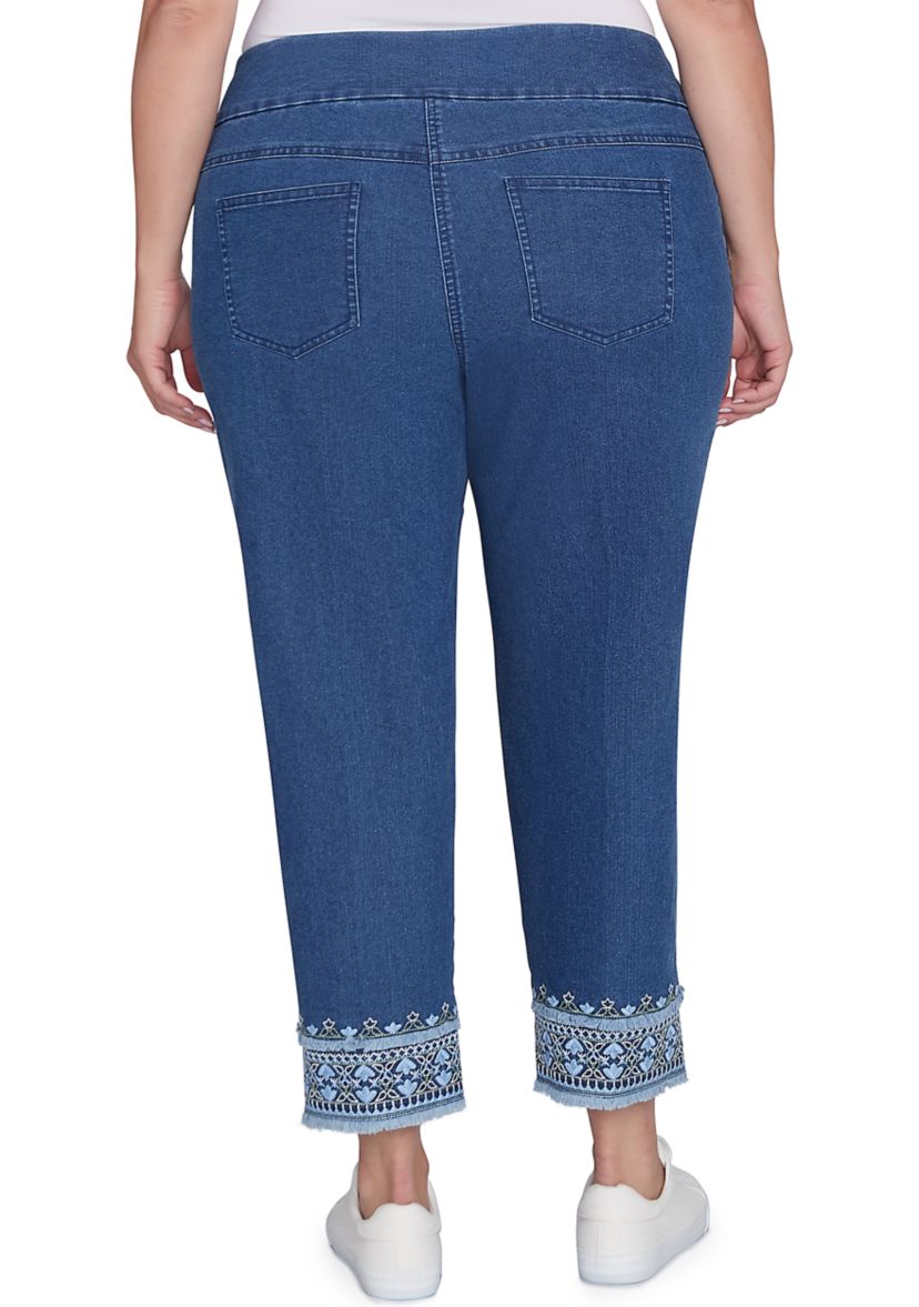 Ruby Rd Plus Size Embroidered Pull On Extra Stretch Denim Jeans | Belk
