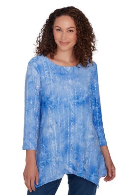Ruby Rd Petite Scoop Neck Textured Sequin Knit Sharkbite Top | belk