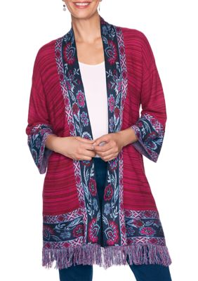 Ruby Rd Women's Casual Cool Floral Jacquard Border Cardigan | belk