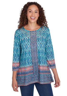 Ruby Rd Plus Size Embellished Scoop Neck Placement Print Slub Jersey ...