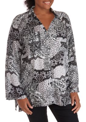 Ruby Rd Plus Size 3/4 Roll Tab Sleeve Boyfriend Shirt | belk