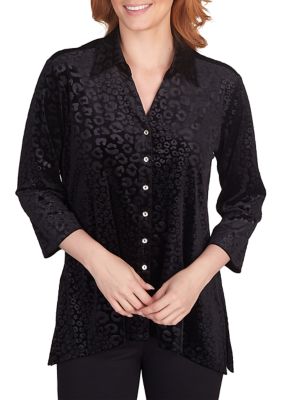 Ruby Rd Women's Leopard Embossed Velour Button-Front Top | belk
