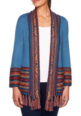 Ruby Rd Must Haves Fringe Border Cardigan | belk