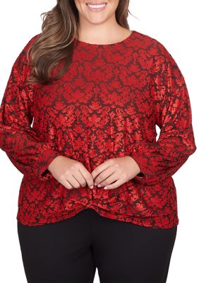 Ruby Rd Plus Size Tapestry Print Textured Velour Top | Belk