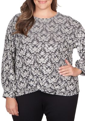Ruby Rd Plus Size Tapestry Print Textured Velour Top | belk