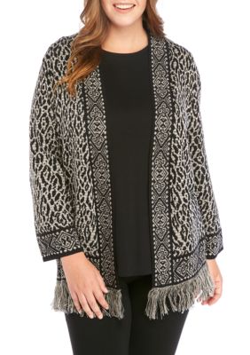 Ruby Rd Plus Size Must Haves Animal Print Fringe Cardigan | belk