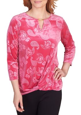 Ruby Rd Petite Embossed Velour Floral Paisley Top | belk