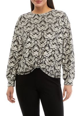 Ruby Rd Petite Tapestry Print Textured Velour Top | belk