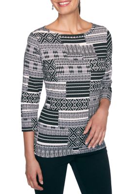 Ruby Rd Petite Must Haves II Embellished Geometric Stripe Patchwork ...