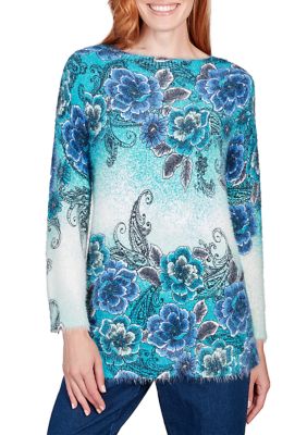 Ruby Rd Women's Floral Ombré Furry Eyelash Sweater | belk