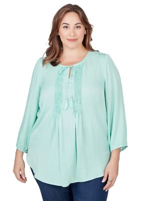 Ruby Rd Plus Size Crinkled Satin Keyhole Neck Peasant Top | belk