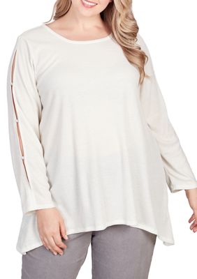 Ruby Rd Plus Size Cutout Sleeve Waffle Knit Top | Belk