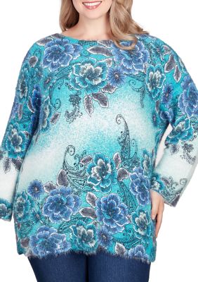 Ruby Rd Plus Size Floral Ombre Furry Eyelash Sweater | belk