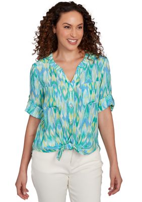 Ruby Rd Women's Paradise Ikat Button Tie Front Top | Belk