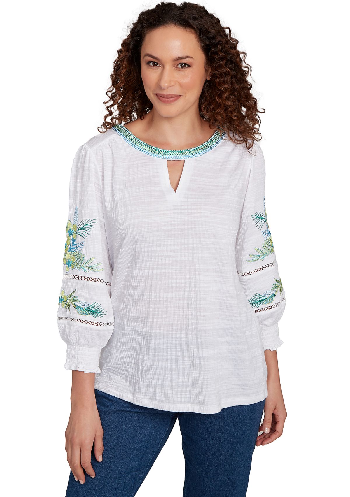 Ruby Rd Women's Solid Embroidered Textured Knit Top | Belk