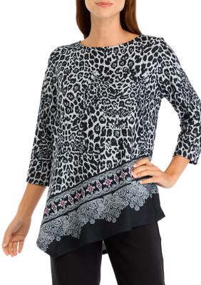 Ruby Rd Women's Ballet Neck Animal Printed Hatchi Knit Top With ...