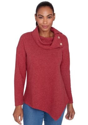 Ruby Rd Women's Cowl Neck Solid Hacci Knit Top with Asymmetric Hem | belk